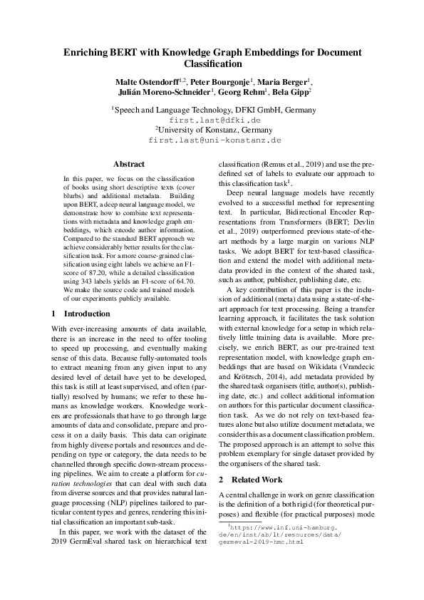 (PDF) Enriching BERT with Knowledge Graph Embeddings for Document ...