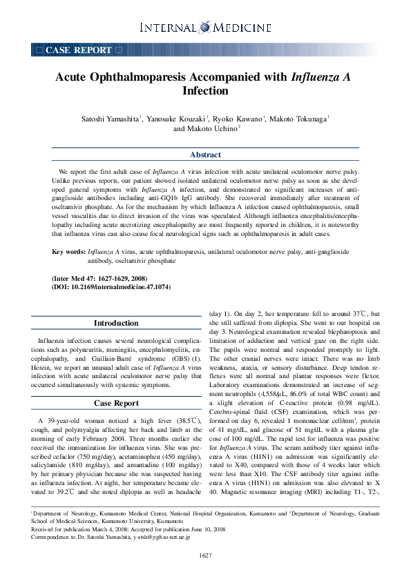 (PDF) Acute Ophthalmoparesis Accompanied with Influenza A Infection