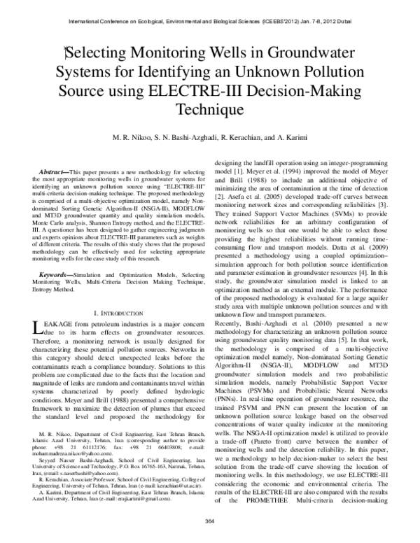 (PDF) Selecting Monitoring Wells in Groundwater Systems for Identifying an Unknown Pollution ...