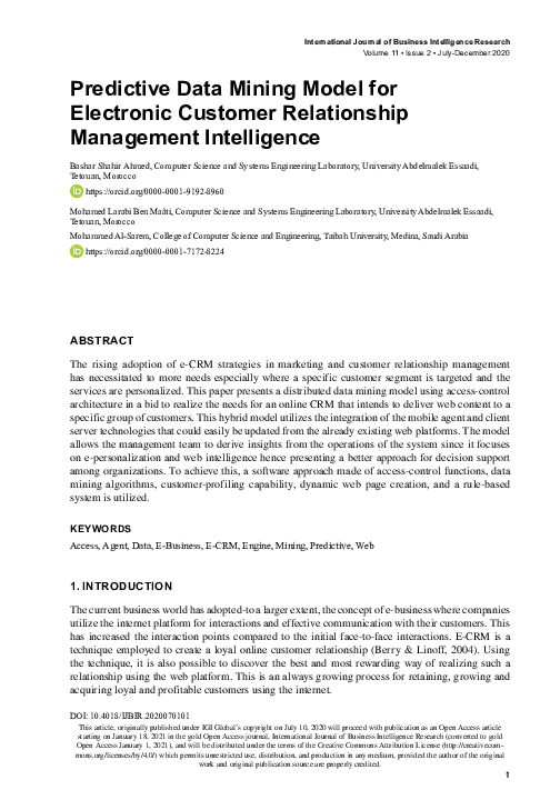 Pdf Predictive Data Mining Model For Electronic Customer Relationship