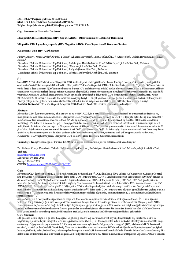 (PDF) Idiopathic CD4 Lymphocytopenia (HIV Negative AIDS): Case Report ...