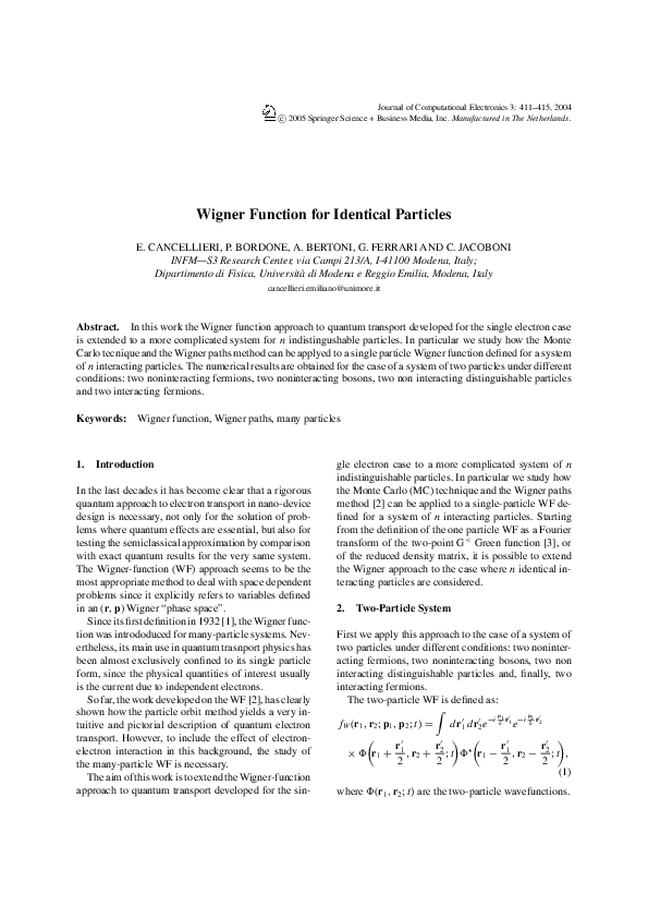 (PDF) Wigner function for identical particles