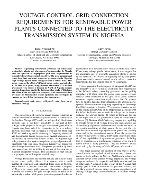 (PDF) Voltage control grid connection requirements for renewable power plants connected to the ...