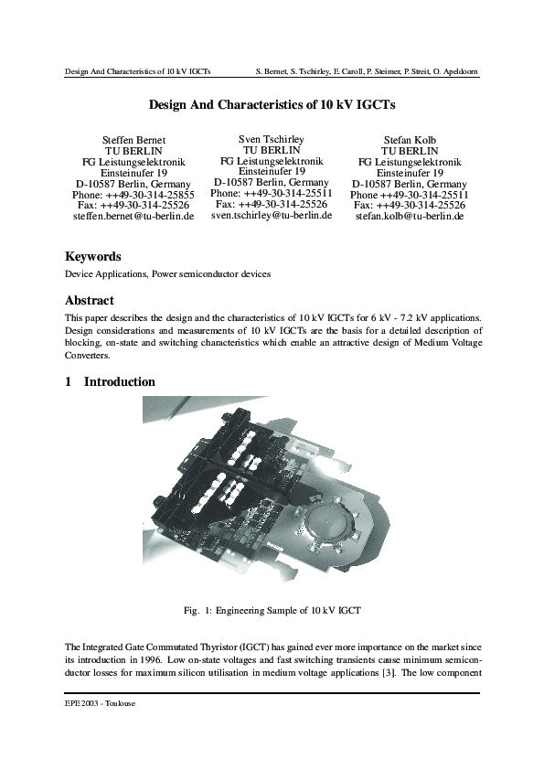 (PDF) Design and Characteristics of 10 kV IGCTs | Peter Steimer ...