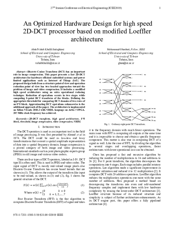 Pdf An Optimized Hardware Design For High Speed 2d Dct Processor Based On Modified Loeffler