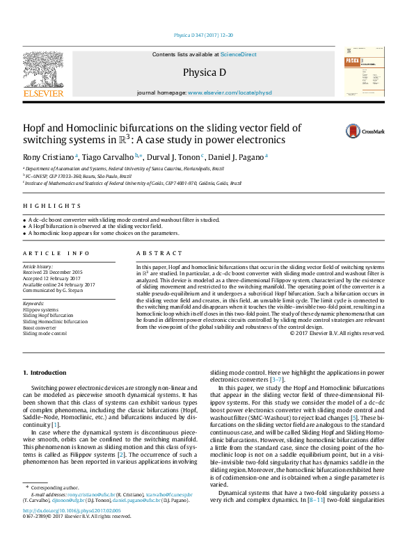 (PDF) Hopf and Homoclinic bifurcations on the sliding vector field of ...