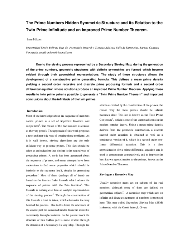 Pdf The Prime Numbers Hidden Symmetric Structure And It S Relation To