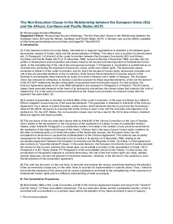 (PDF) The Non-Execution Clause in the Relationship between the European ...