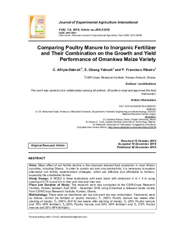 (PDF) Comparing Poultry Manure to Inorganic Fertilizer and Their Combination on the Growth and ...