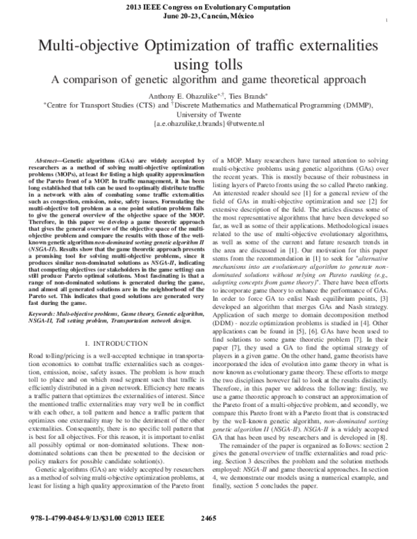 (PDF) Multi-objective optimization of traffic externalities using tolls