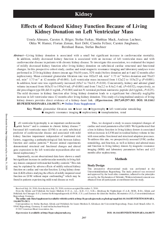 (PDF) Effects of Reduced Kidney Function Because of Living Kidney ...