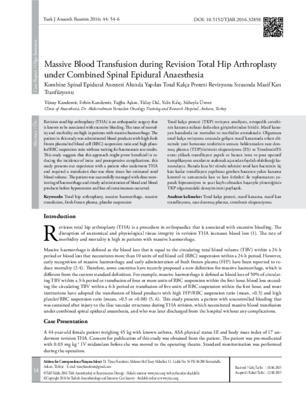 (PDF) Massive Blood Transfusion during Revision Total Hip Arthroplasty ...