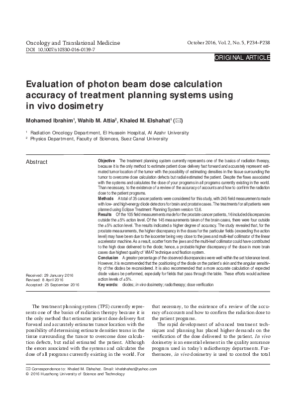 (PDF) Evaluation of photon beam dose calculation accuracy of treatment planning systems using in ...
