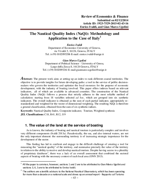 (PDF) The Nautical Quality Index (NaQi): Methodology and Application to ...