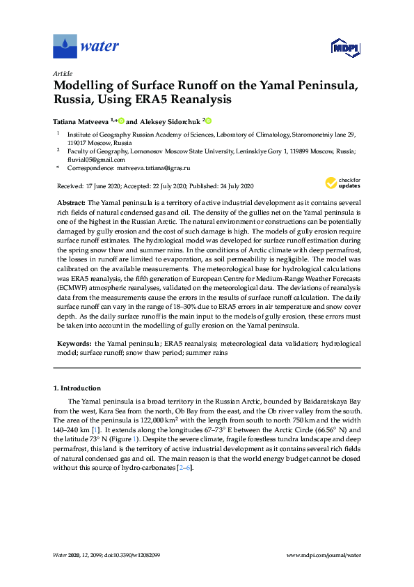 (PDF) Modelling of Surface Runoff on the Yamal Peninsula, Russia, Using ...