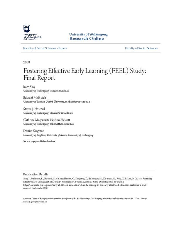 (PDF) Fostering effective early learning (FEEL) study
