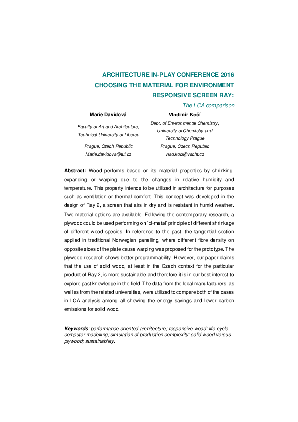 (PDF) CHOOSING THE MATERIAL FOR ENVIRONMENT RESPONSIVE SCREEN RAY: The ...