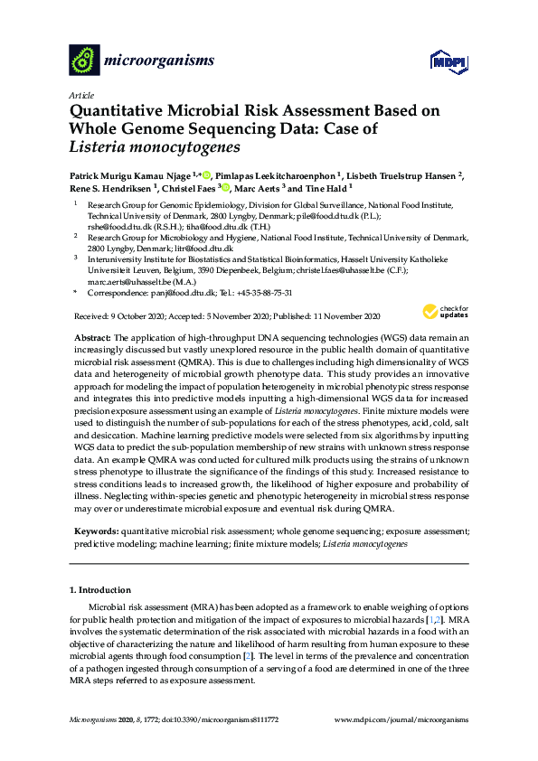 (PDF) Quantitative Microbial Risk Assessment Based on Whole Genome Sequencing Data: Case of ...