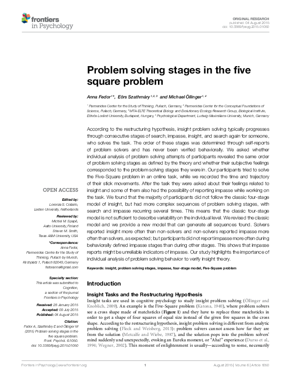 (PDF) Problem solving stages in the five square problem