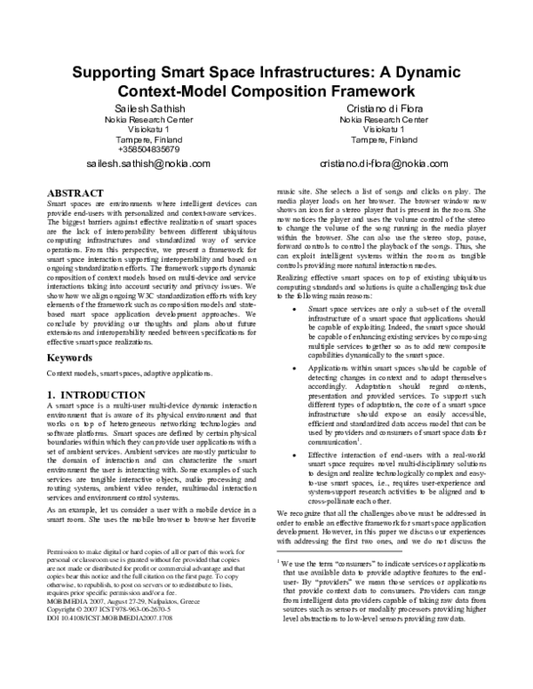 (PDF) Supporting Smart Space Infrastructures: A Dynamic Context-Model ...