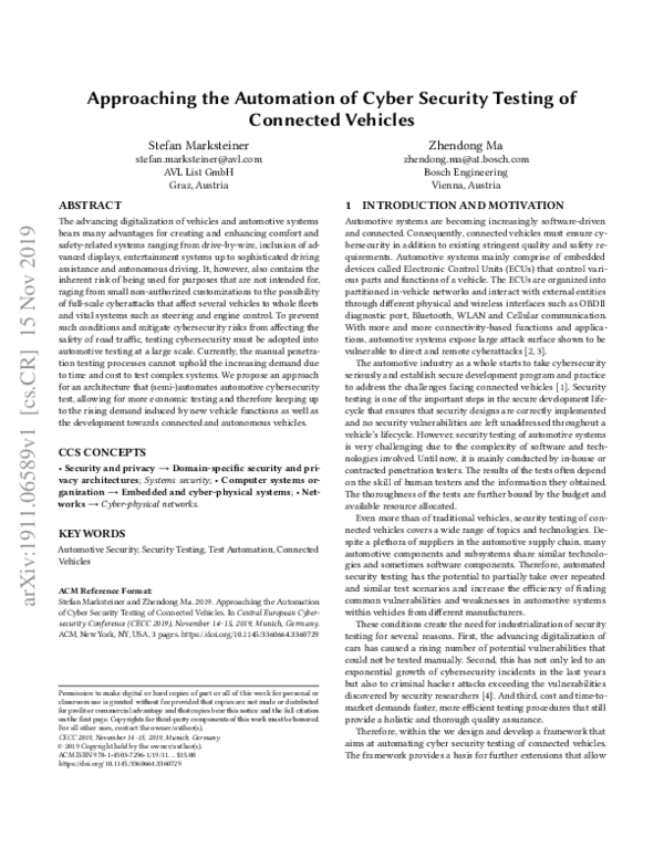 (PDF) Approaching the Automation of Cyber Security Testing of Connected ...