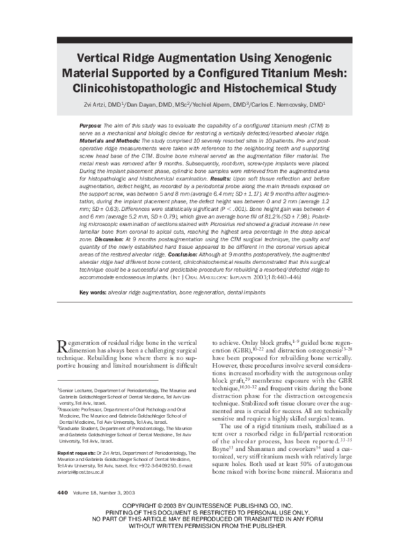 (PDF) Vertical ridge augmentation using xenogenic material supported by ...