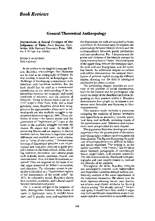(PDF) Distinction: A Social Critique of the Judgement of Taste . Pierre ...