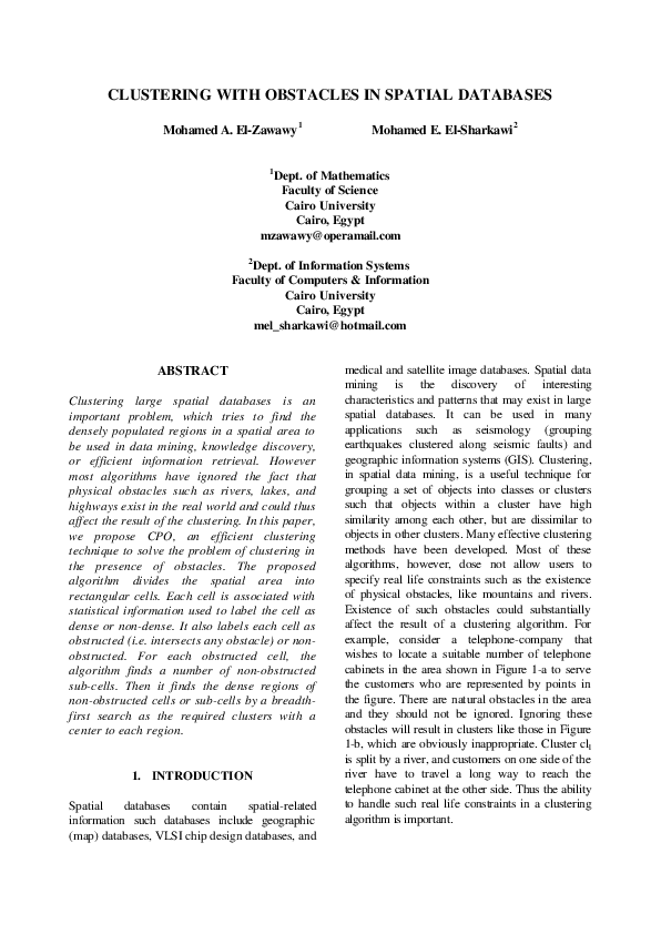 (PDF) Clustering with Obstacles in Spatial Databases