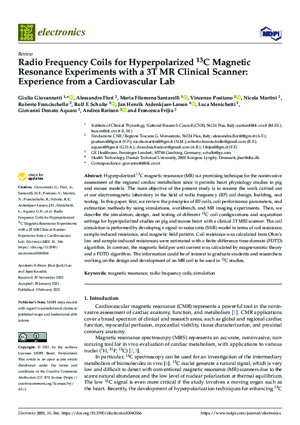 (PDF) Radio Frequency Coils for Hyperpolarized 13C Magnetic Resonance ...