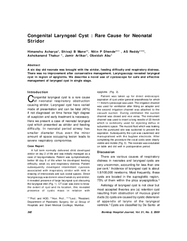 (PDF) Congenital Laryngeal Cyst : Rare Cause for Neonatal Stridor