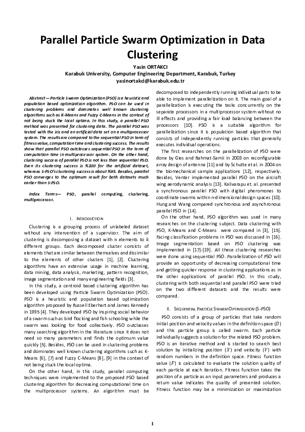 Pdf Parallel Particle Swarm Optimization In Data Clustering 5242