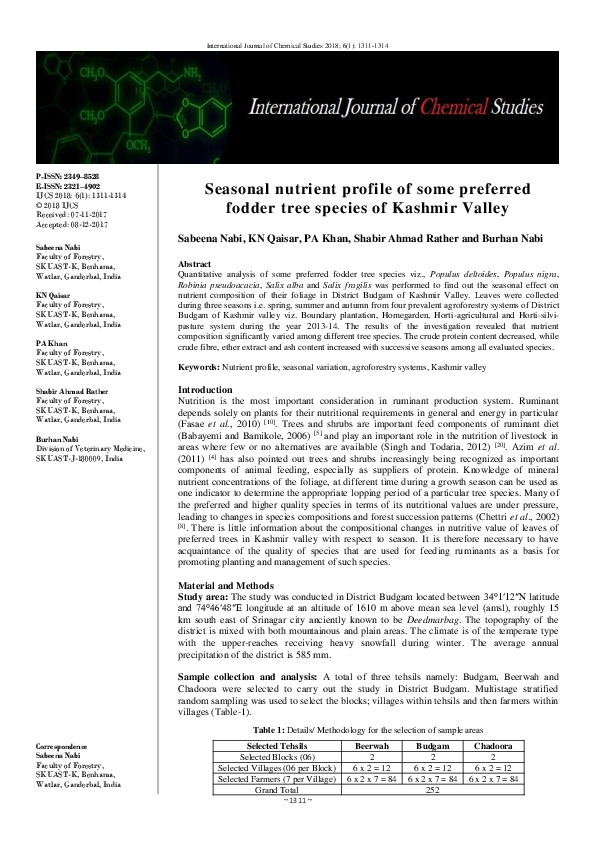 (PDF) Seasonal nutrient profile of some preferred fodder tree species ...