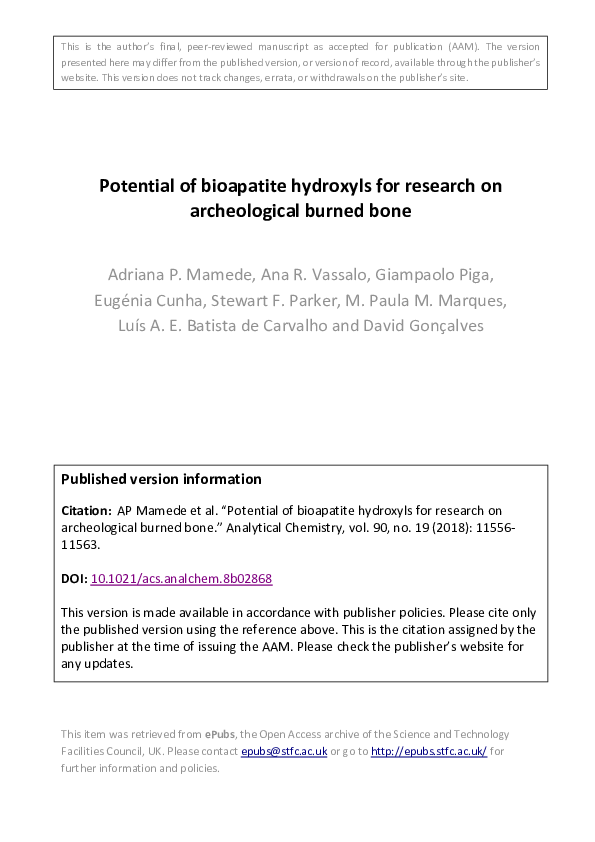 (PDF) Potential of Bioapatite Hydroxyls for Research on Archeological ...