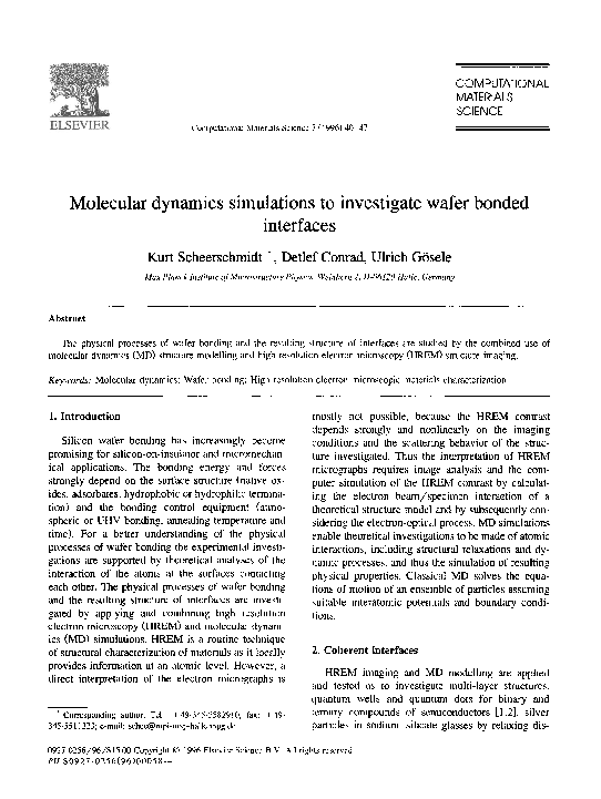 (PDF) Molecular Dynamics Simulations to Investigate Wafer Bonded Interfaces