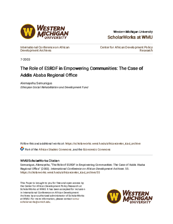(PDF) The Role of ESRDF in Empowering Communities: The Case of Addis ...