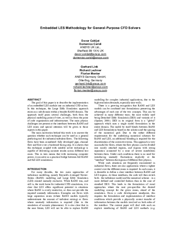(PDF) Embedded LES Methodology for General-Purpose CFD Solvers