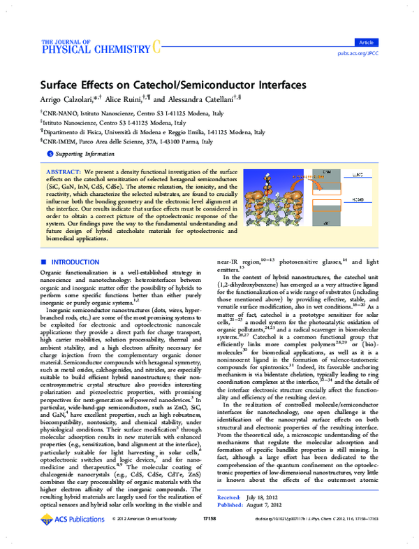 (PDF) Surface Effects on Catechol/Semiconductor Interfaces