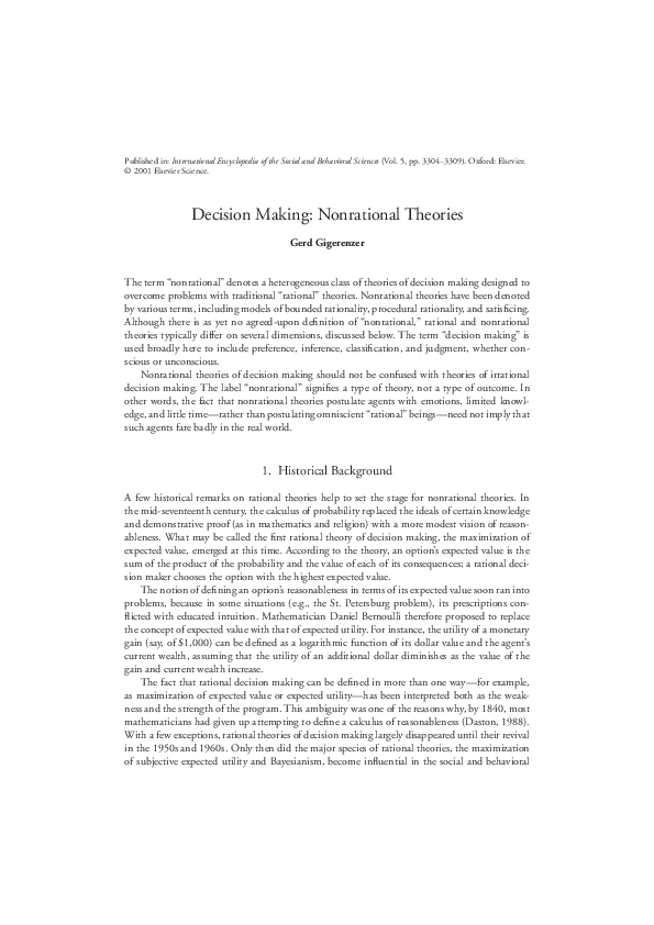 (PDF) Decision Making: Nonrational Theories