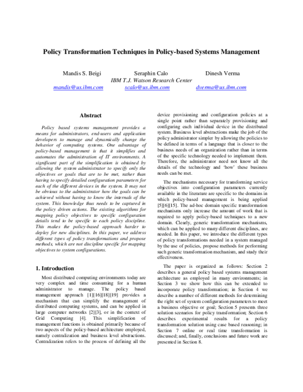(PDF) Policy Transformation Techniques in Policy-based Systems Management