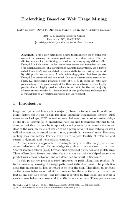 (PDF) Prefetching Based on Web Usage Mining