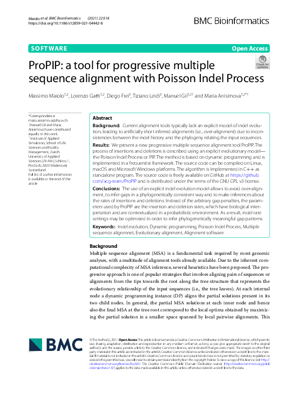 Pdf Propip A Tool For Progressive Multiple Sequence Alignment With