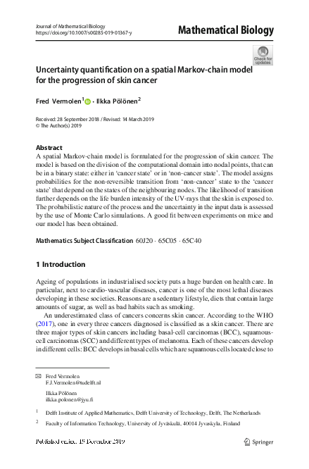 (PDF) Uncertainty quantification on a spatial Markov-chain model for the progression of skin cancer