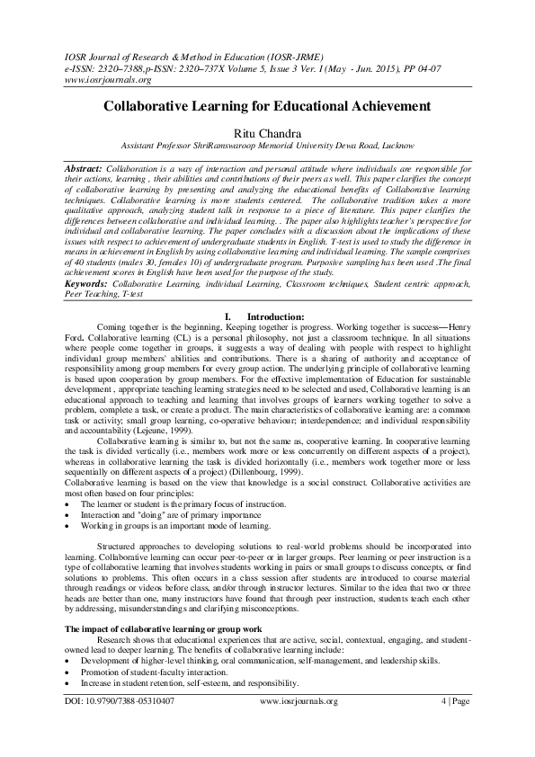 (PDF) Collaborative Learning for Educational Achievement