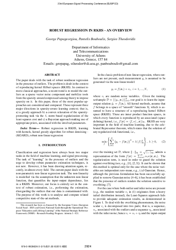 (PDF) Robust regression in RKHS — An overview