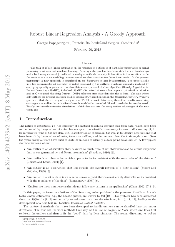 (PDF) 4 Robust Linear Regression Analysis- A Greedy Approach
