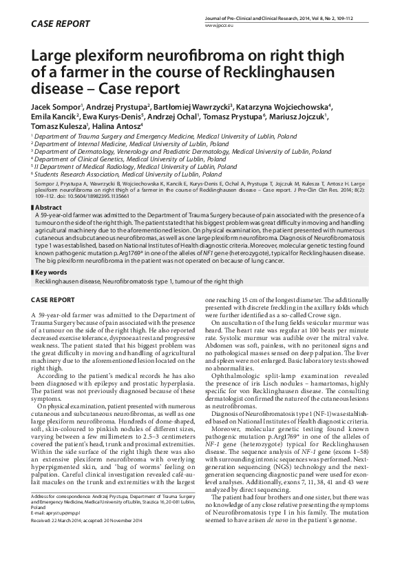 (PDF) Large plexiform neurofibroma on right thigh of a farmer in the ...