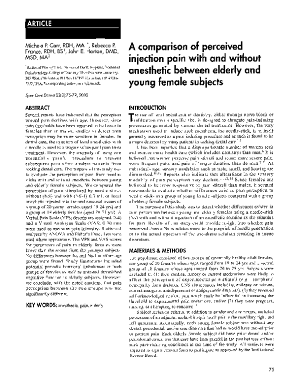 (PDF) A comparison of perceived injection pain with and without ...