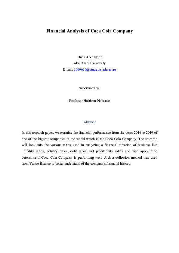 (DOC) Financial Analysis of Coca Cola Company