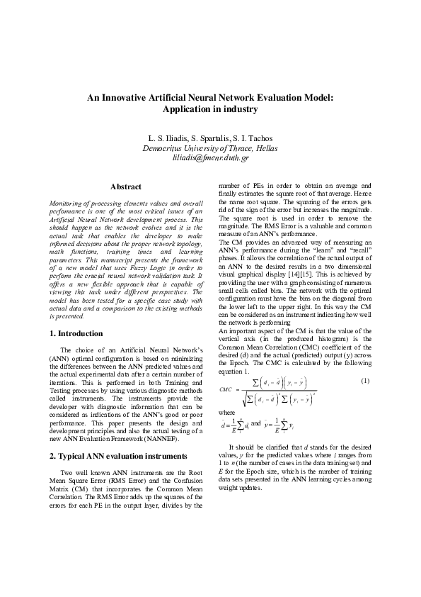 (PDF) An Innovative Artificial Neural Network Evaluation Model : Application in industry