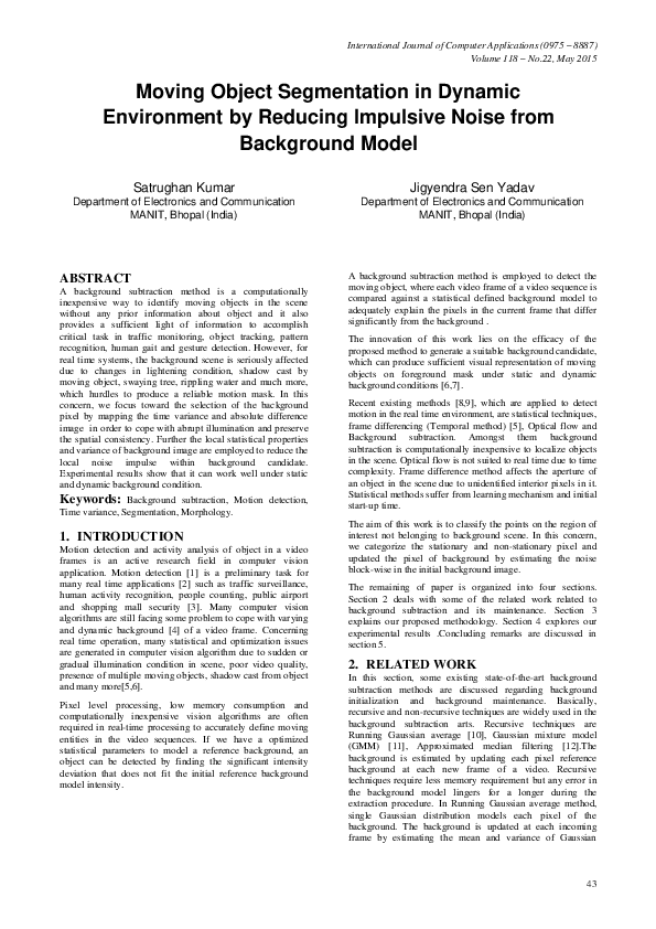 Pdf Moving Object Segmentation In Dynamic Environment By Reducing